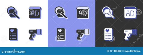 Set Scanner Scanning Bar Code Magnifying Glass Shopping List And