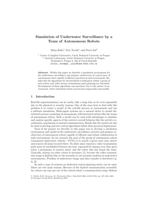 Pdf Simulation Of Underwater Surveillance By A Team Of Autonomous Robots