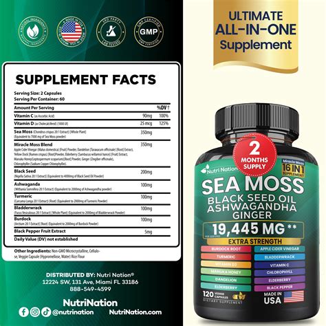 Nutri Nation 16 In 1 Supplement Sea Moss Black Seed Oil Ashwagandha