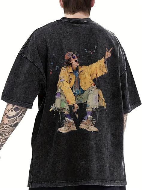 Mens Vintage Graphic Print Cotton T Shirt Loose Fit Casual Crew