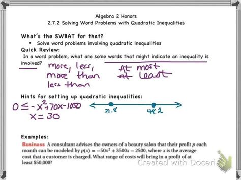 Quadratic Word Problems Worksheet With Answers Printable Word Searches