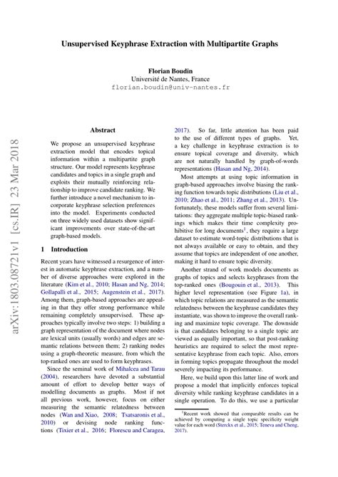 Pdf Unsupervised Keyphrase Extraction With Multipartite Graphs