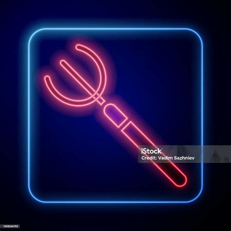 푸른 배경에 고립 된 빛나는 네온 가든 피치 포크 아이콘 정원 포크 표지판 원예 농업 농업을위한 도구 벡터 가정 생활에 대한 스톡 벡터 아트 및 기타 이미지 Istock