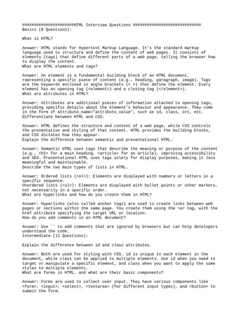 Html Interview Qa Pdf Html Element Html