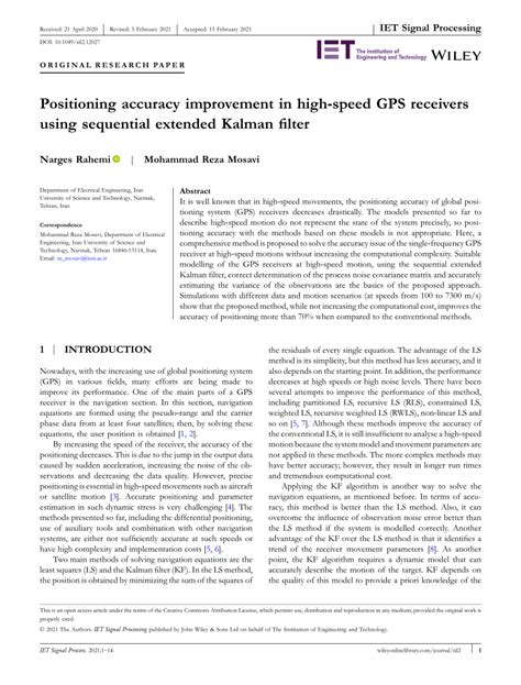 Pdf Positioning Accuracy Improvement In High‐speed Gps Receivers Using Sequential Extended