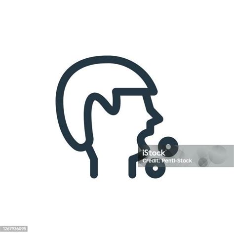 흰색 배경에 격리 된 기침 벡터 아이콘 개요 웹 사이트 디자인 및 모바일 응용 프로그램 개발을위한 얇은 라인 기침 아이콘 얇은 선 기침 윤곽선 아이콘 벡터 일러스트레이션