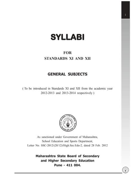 Maharashtra State Board Syllabus 11th And 12th Pdf