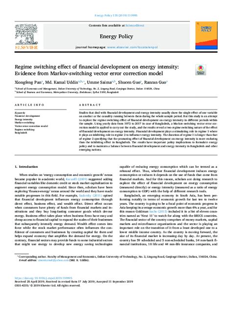 Pdf Regime Switching Effect Of Financial Development On Energy Intensity Evidence From Markov
