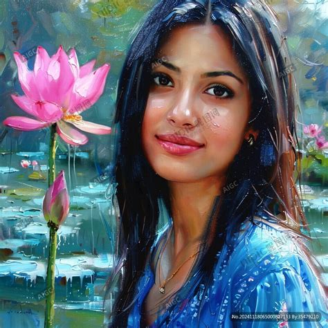 ai创作图写实人物绘画 唯美人物油画 手绘荷花美女 美女人物油画 数码油画滤镜效果 手绘人物油画 全画幅大画幅美女人物 美女无框画 写实主义