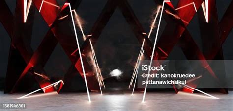 레이저 룸 바닥 및 벽 배경 네온 불빛 빈 기술 무대 야간 조명 홀 장면 3d 그림 강단에 대한 스톡 사진 및 기타 이미지 강단 밤 하루 시간대 0명 Istock