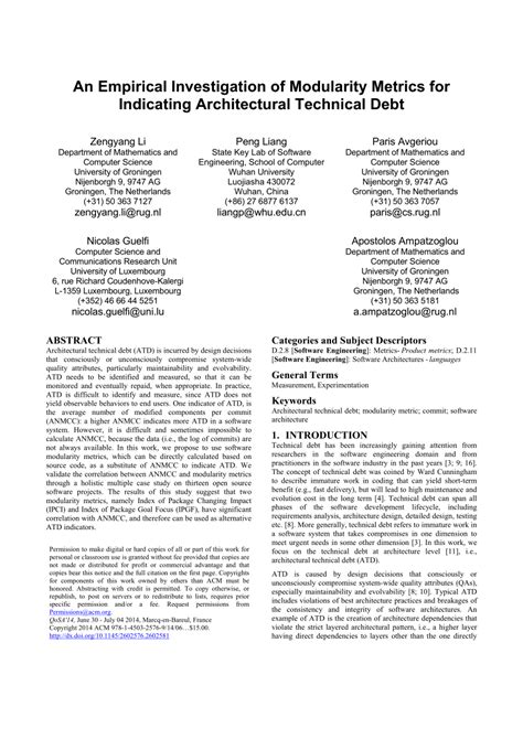 Pdf An Empirical Investigation Of Modularity Metrics For Indicating Architectural Technical Debt