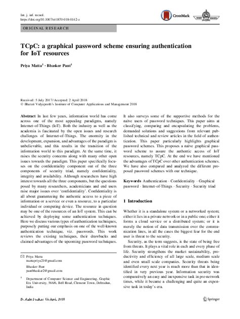 Pdf Tcpc A Graphical Password Scheme Ensuring Authentication For Iot Resources