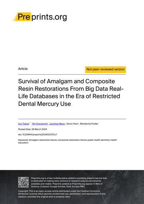 Pdf Survival Of Amalgam And Composite Resin Restorations From Big Data Real Life Databases In