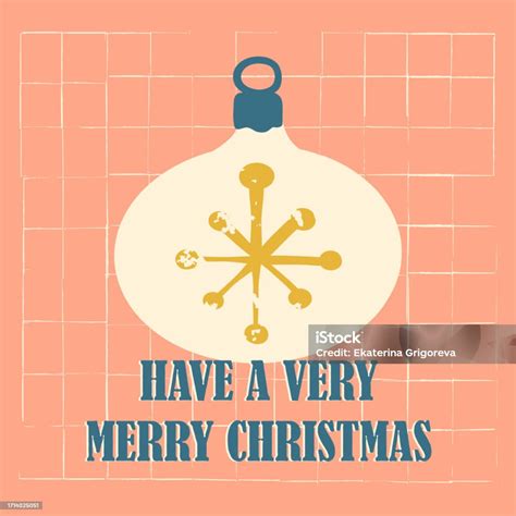 빈티지 미드 센추리 스타일의 유리 크리스마스 트리 싸구려 눈송이로 장식 된 크리스마스 전통 장식으로 매우 메리 크리스마스 복고풍 인사말 카드 디자인을하십시오 벡터 아트