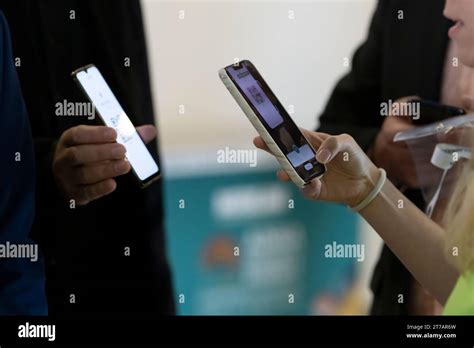 Event QR Code Ticket Scanning Before Begining Of Business Conference Stock Photo Alamy