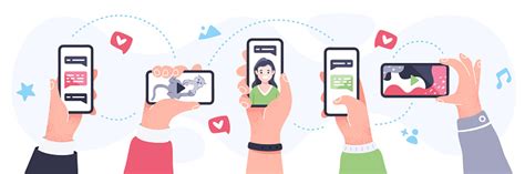 핸드 폰 세트 손은 스마트 폰을 수평 및 세로로 잡습니다 플랫 스타일 벡터 Eps10 그림입니다 소셜 미디어 좋아요 하트 팔로워 알림 심플한 모던 한 디자인 개념에 대한