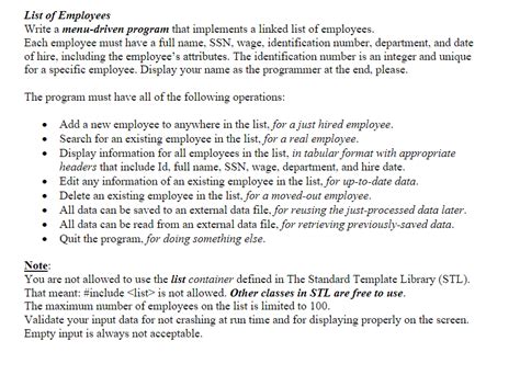 Solved List Of Employees Write A Menu Driven Program That