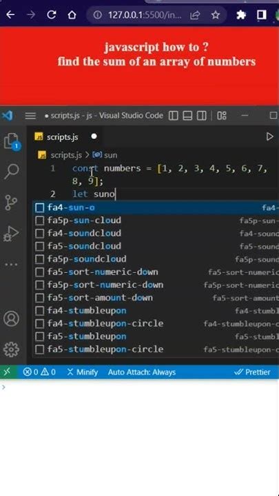Javascript How To Find The Sum Of An Array Of Numbers Shorts Javascript Youtube