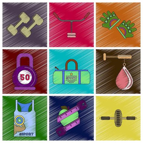 평면 음영 스타일 아이콘 체육관 벡터의 집합 Ai Eps Uidownload