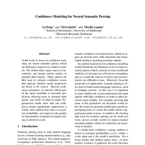 Confidence Modeling For Neural Semantic Parsing Acl Anthology
