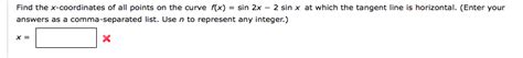 solved find the x coordinates of all points on the curve