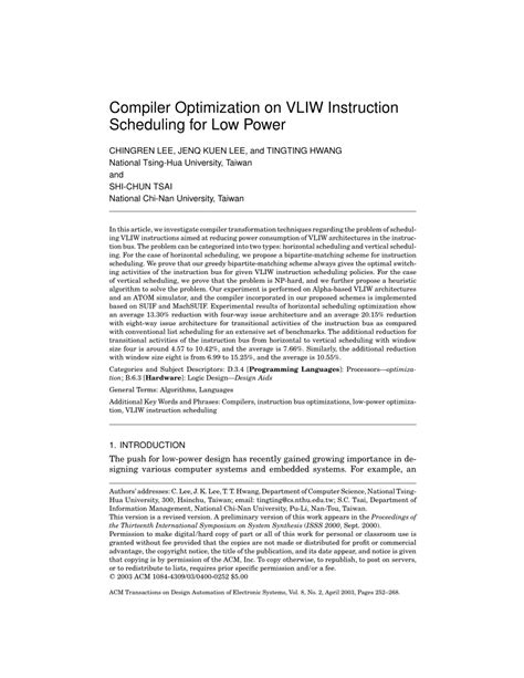 Pdf Compiler Optimization On Vliw Instruction Scheduling For Low Power