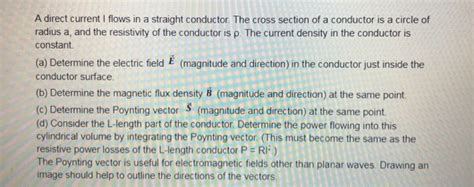 Solved A Direct Current I Flows In A Straight Conductor The Chegg Com