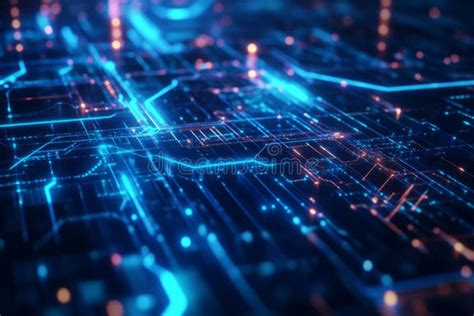 Abstract Visualization Of A Quantum Computing Network Featuring Glowing Neon Circuits
