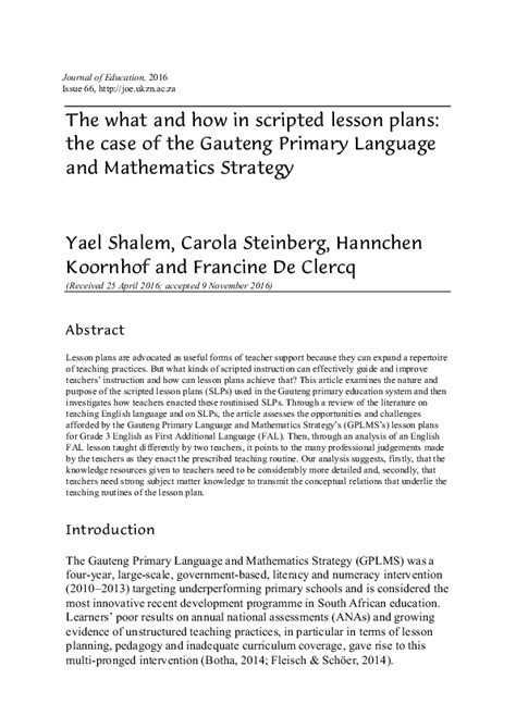 Pdf The What And How In Scripted Lesson Plans The Case Of The Gauteng Primary Language And