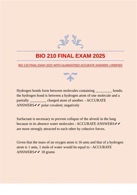 Bio 210 Final Exam 2025 With Guaranteed Accurate Answers Verified