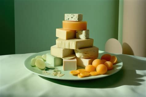 Premium Ai Image A Plate Stacked High With Various Cheeses And Sweet
