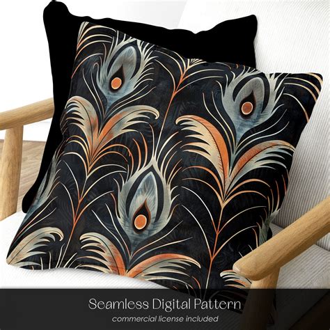Peacock Feather Art Deco Seamless Digital Pattern Abstract Tileable
