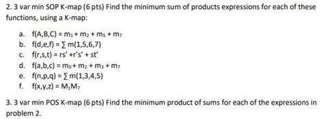 Solved 2 3 Var Min Sop K Map 6 Pts Find The Minimum Sum