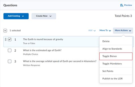 manage quiz questions brightspace