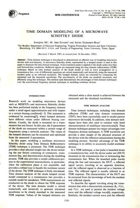 Pdf Time Domain Modeling Of A Microwave Schottky Diode