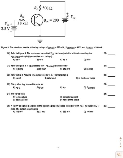 question 21 please r500 rp w 18 k 200 25 v figure 3 the transistor has