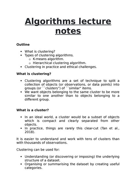 Algorithms Lecture Notes 2 Algorithms Lecture Notes Outline What Is Clustering Types Of