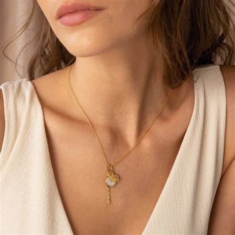 Symbolic Name Necklace With Semi Precious Stone In 18k Gold Vermeil Myka