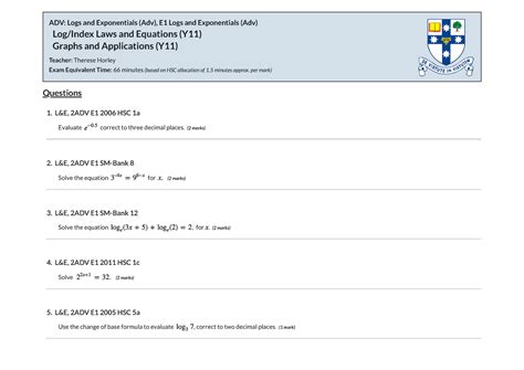 2023 Graphs Of Logarithms And Exponentials 1 Lande 2adv E1 2006 Hsc