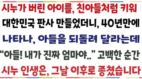 반전신청사연미혼모인 시누가 버린 아들을 친아들처럼 키워 판사만들었더니 40년만에 나타나 아들을 돌려 달라는 아들 내가 진짜 엄마야 말한순간 신청사연 사이디썰 사연