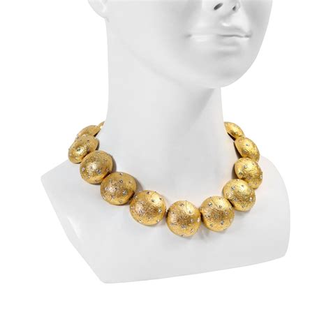 Vintage Christian Dior Gold Disc Necklace With Crystals Circa 1980s For