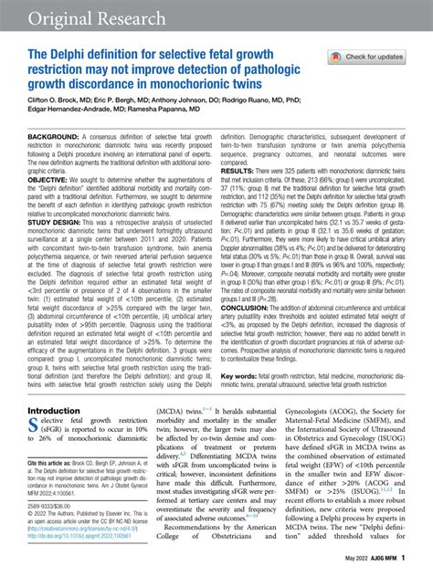 The Delphi Definition For Selective Fetal Growth Restriction May Not