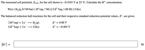 Solved The Measured Cell Potential Ecell ﻿for The Cell