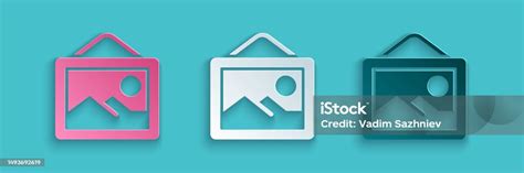 종이 컷 그림 풍경 아이콘은 파란색 배경에 분리되어 있습니다 종이 아트 스타일 벡터 3차원 형태에 대한 스톡 벡터 아트 및 기타 이미지 3차원 형태 고풍스런 공란