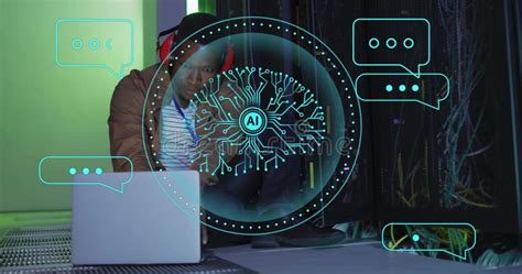 Image Of Human Brain Ai Data Processing Over African American Man Using