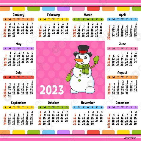 Calendario Para 2023 Con Un Personaje Lindo Diversión Y Vector De
