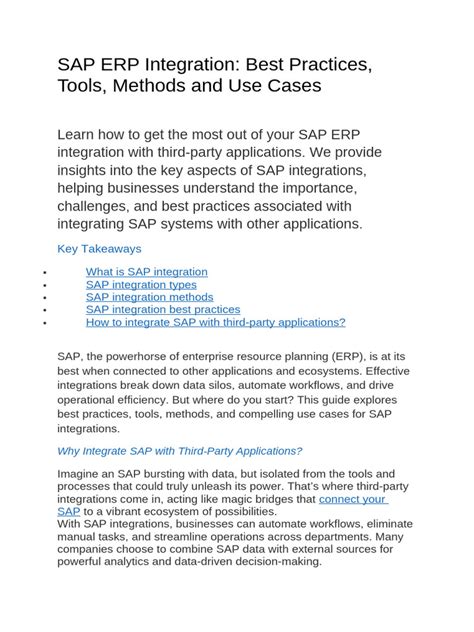 Sap Erp Integration Best Practices Tools Methods Pdf Cloud Computing Amazon Web Services