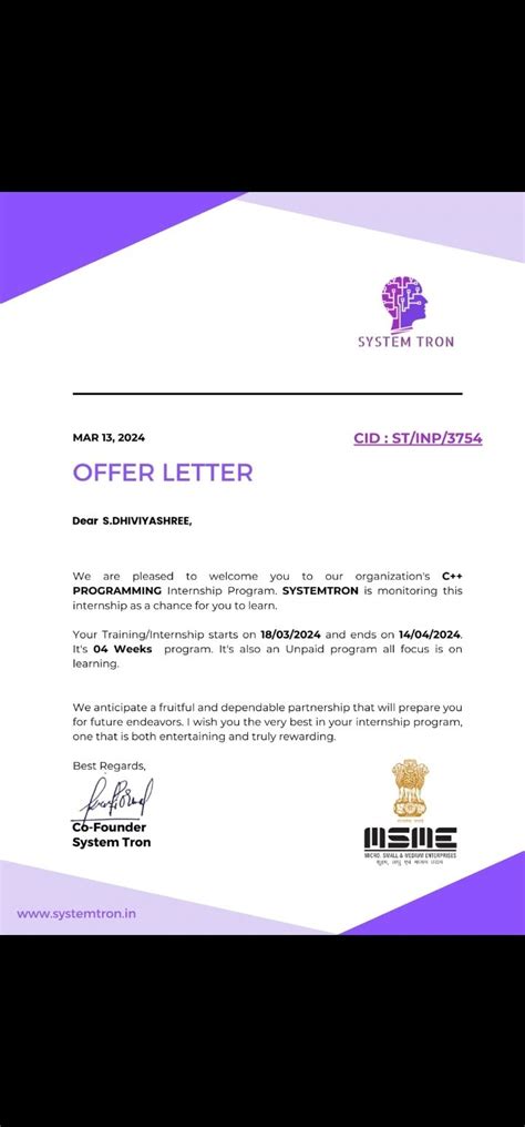 Dhiviyashree Saravanan On Linkedin Systemtron Internship