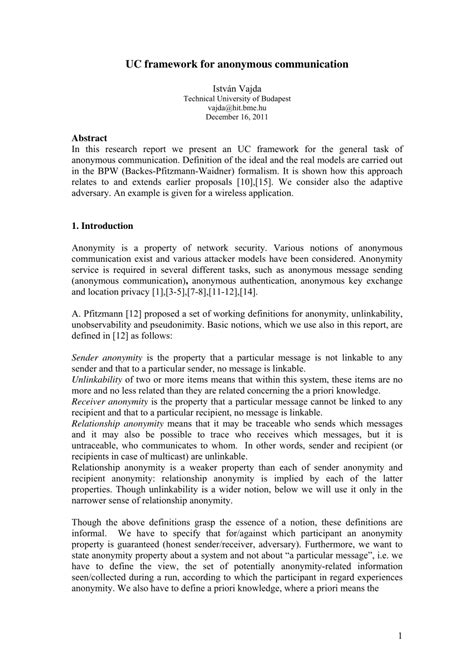 Pdf Uc Framework For Anonymous Communication