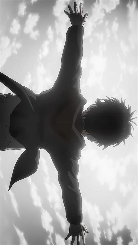 An Anime Character Flying Through The Air With His Arms In The Air